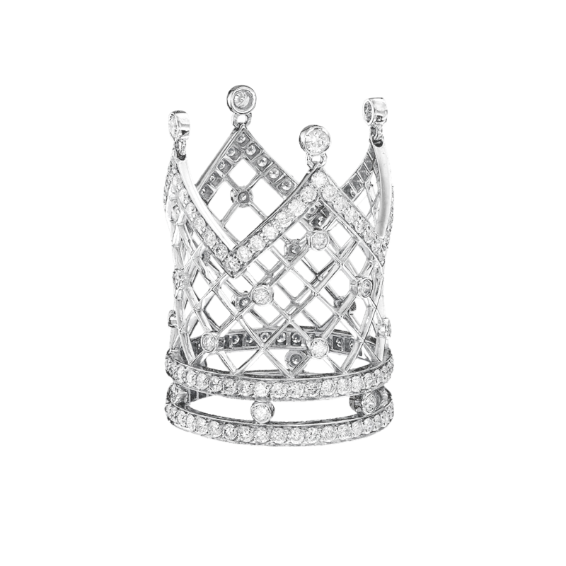Cocktail Crown Cluster Ring 18K White Gold, Diamonds - Sybarite Jewelry ...